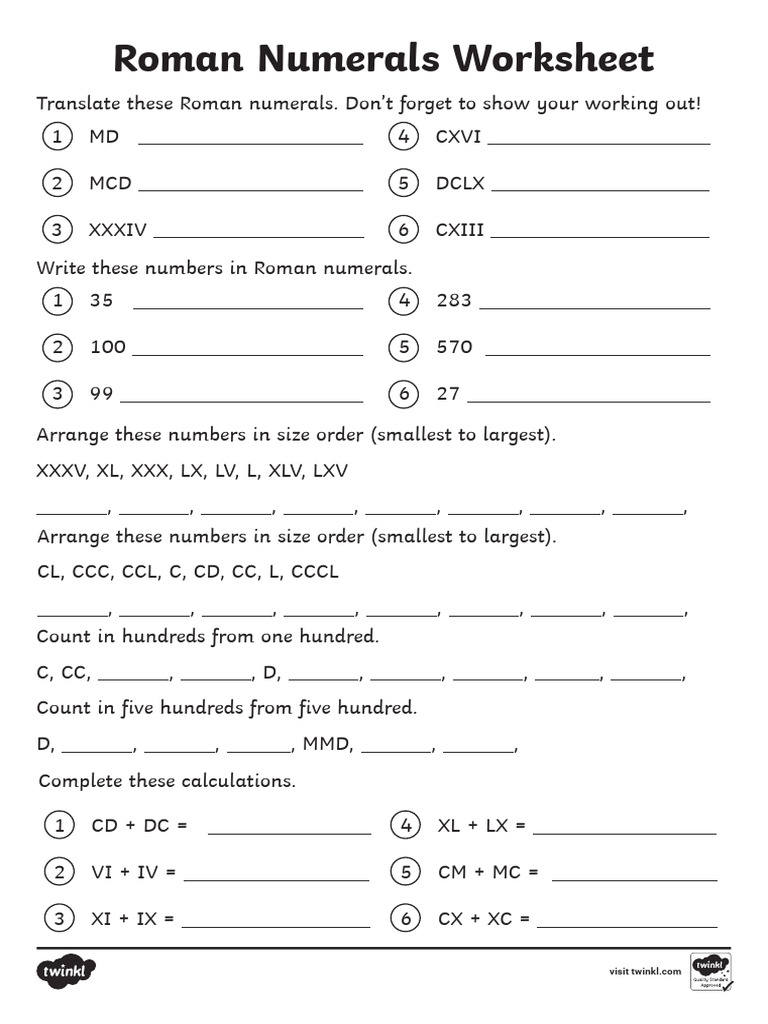 t2 M 400 Roman Numerals Activity Sheet Ver 3 | PDF