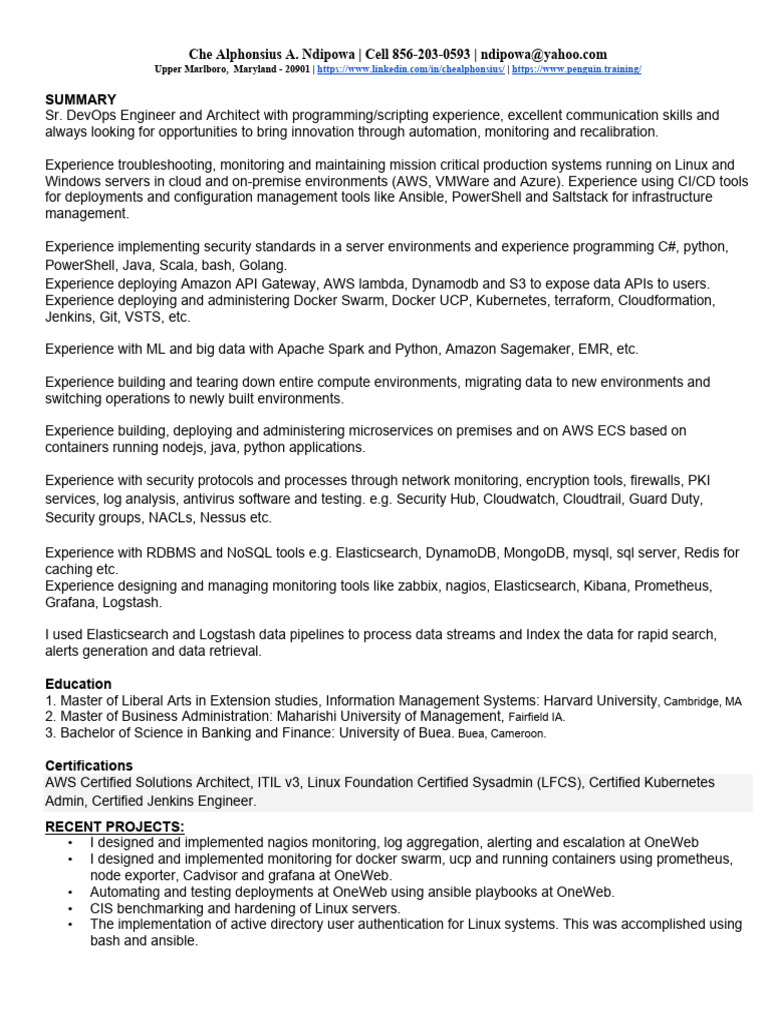 Dice Resume CV Che Ndipowa | PDF | Cloud Computing | Amazon Web Services