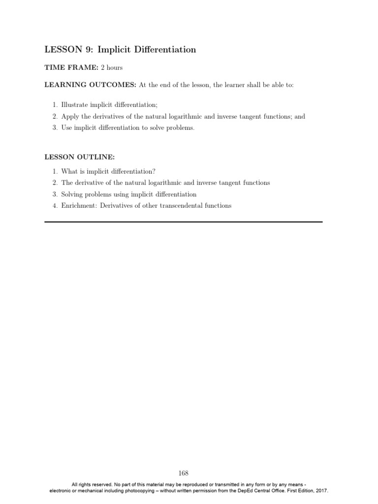 Lesson 9 Pdf Function Mathematics Derivative