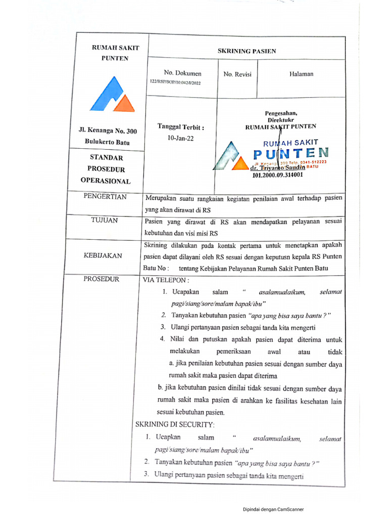 Akp 1.1 Sop Skrining | PDF