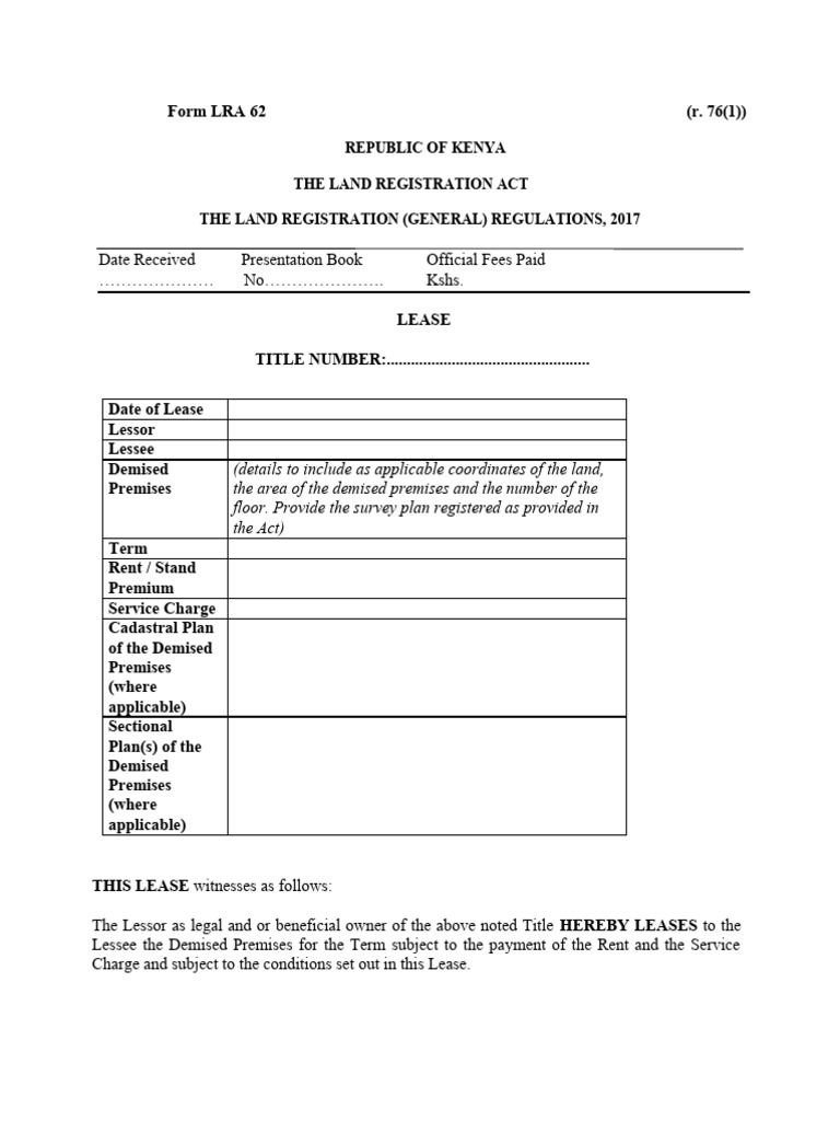 Form LRA 62 LEASE | PDF | Lease | Civil Law (Common Law)