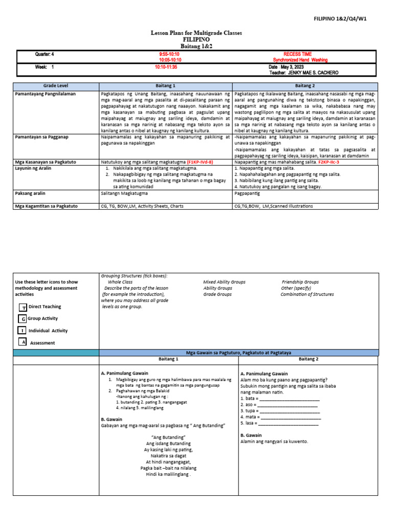 LP in Filipino 1 and 2 | PDF
