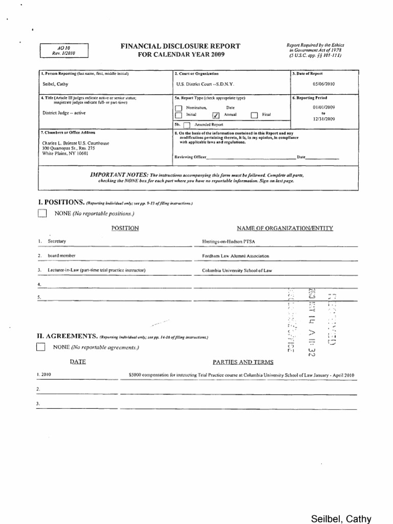 Cathy Seibel Financial Disclosure Report For 2009 | PDF | Individual ...