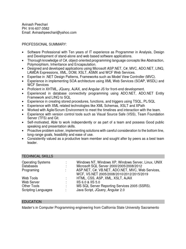 Senior .NET Developer Resume | PDF | World Wide Web | Internet & Web