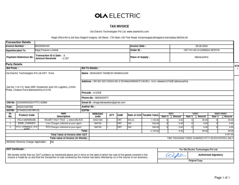 OET-911421412280624-XEE578 Registration Invoice FRONT | PDF | Invoice ...