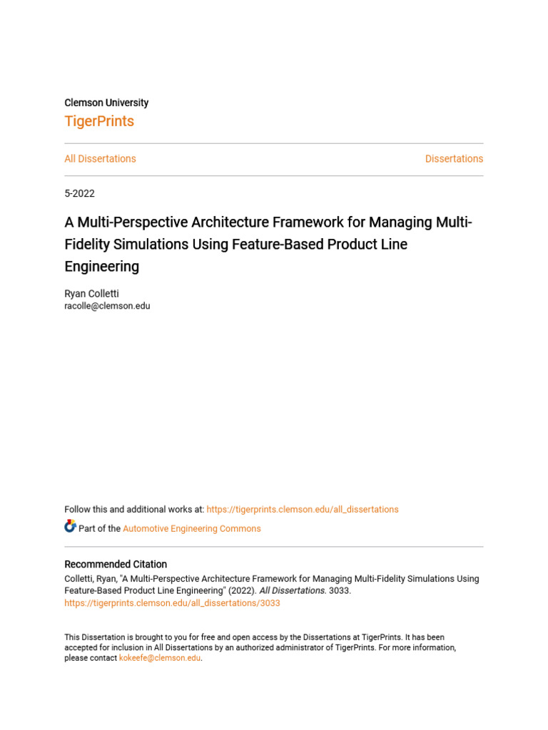 A Multi-Perspective Architecture Framework For Managing Multi-Fid | PDF | Simulation | System