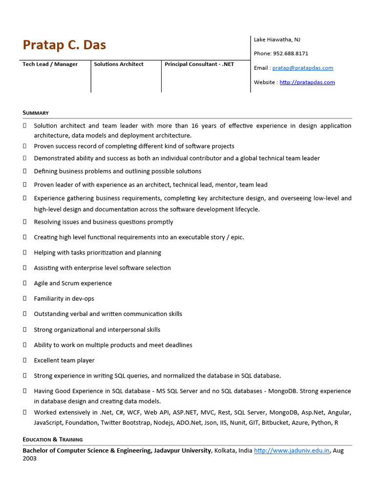 Dice Resume CV Pratap Das | PDF | Microsoft Sql Server | Databases