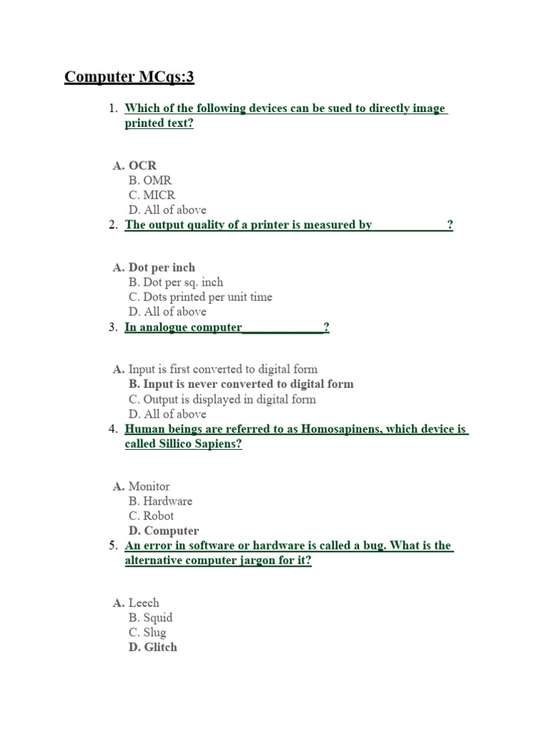 Computer Mcqs3 | PDF | Input/Output | Computer Program