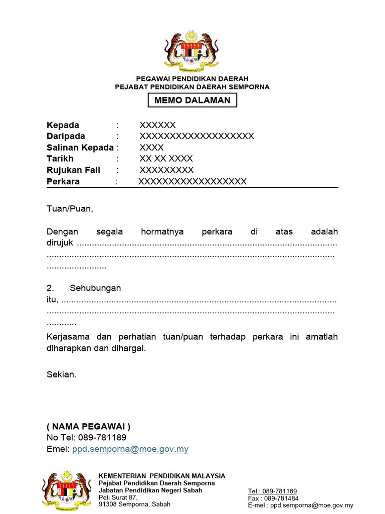 Format Penulisan Surat Rasmi Dan Memo | PDF