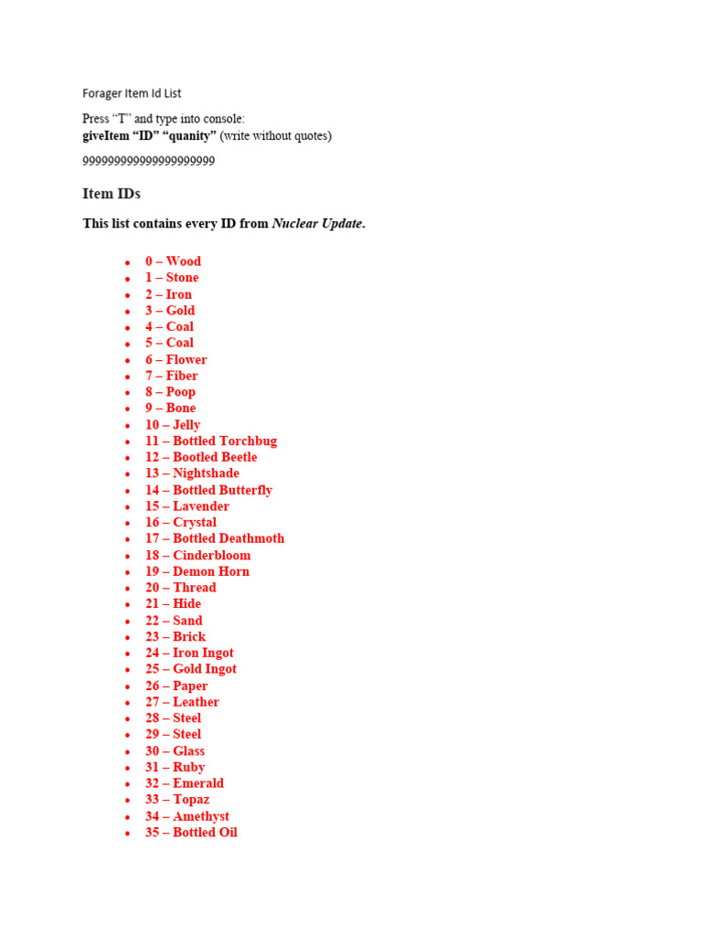 Forager Item Id List | PDF