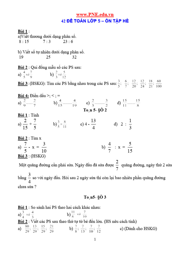 42 de Toan Lop 5 On Tap He | PDF