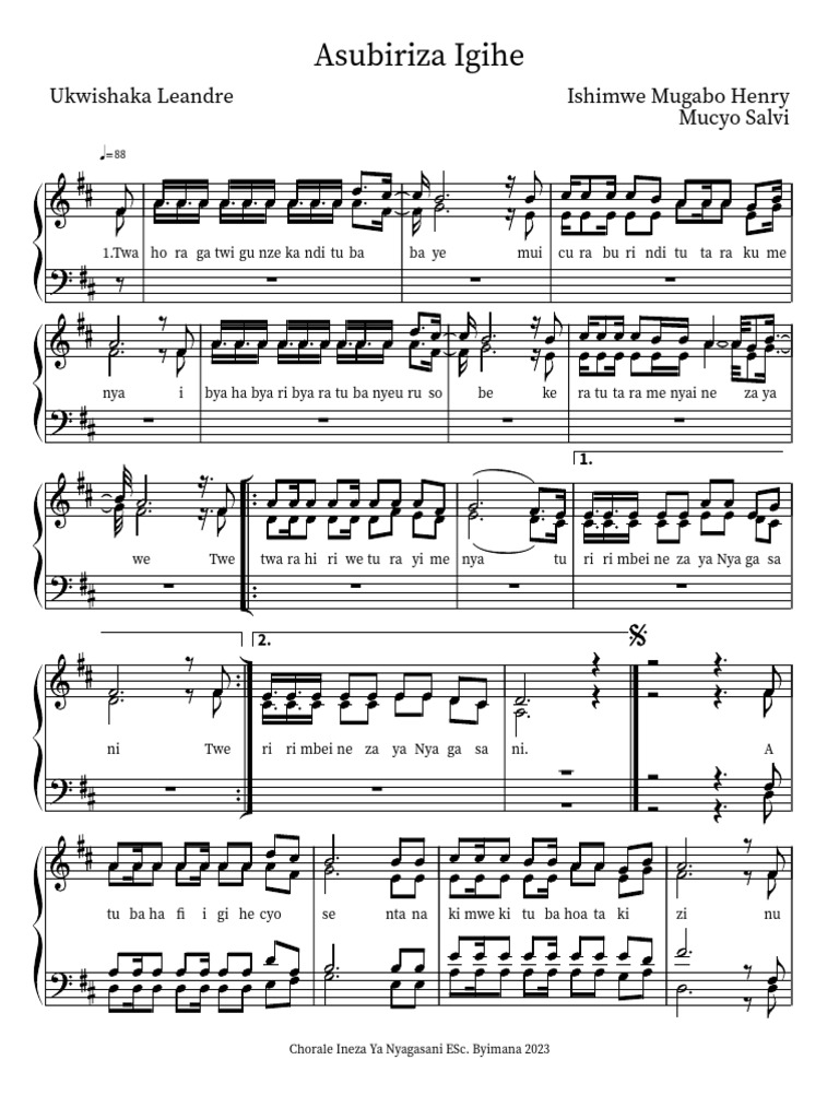 Asubiriza Igihe - Ishimwe Mugabo Henry & Mucyo Salvi | PDF