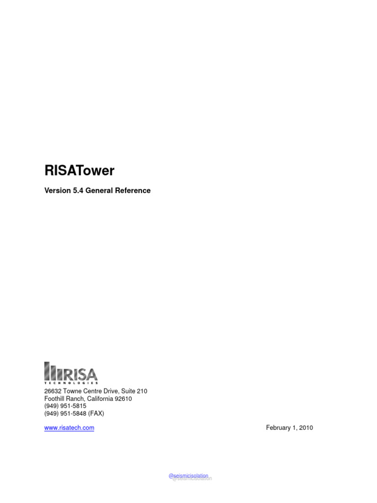 RISATower Version 5.4 General Reference 2010 | PDF | Computing | Software