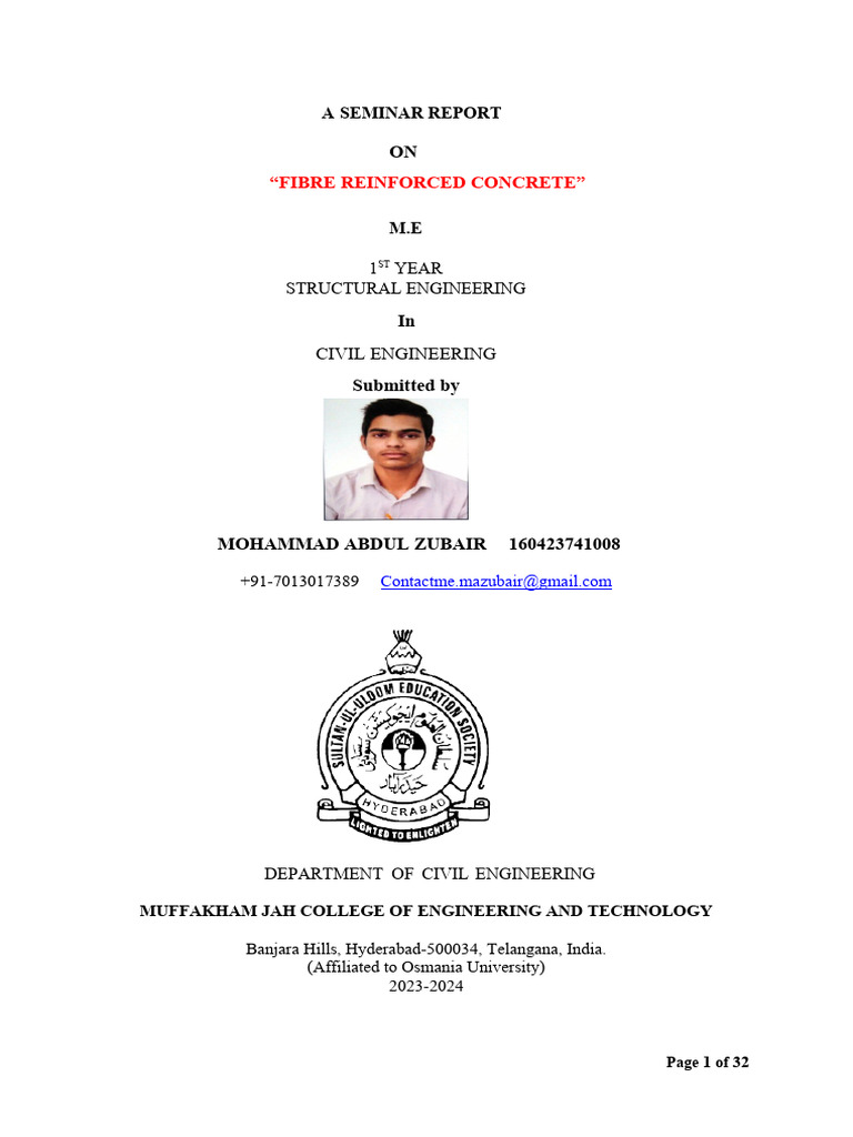A Seminar Report Zubair Final 1 | PDF | Concrete | Fibers