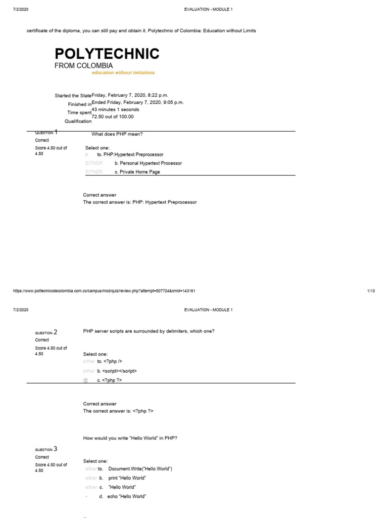 EVALUATION - MODULE 1 PHP Programming | PDF | Php | Boolean Data Type