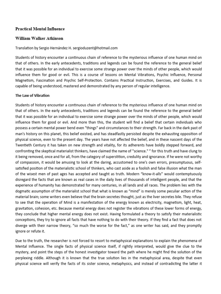 William Walker Atkinson - Mental Influence | PDF | Mind | Thought