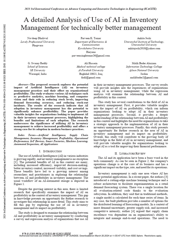 A Detailed Analysis of Use of AI in Inventory Management For ... A Detailed Analysis of Use of AI in Inventory Management For ...