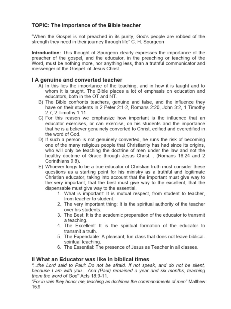 The Importance of The Bible Teacher | PDF | Jesus | The Gospel