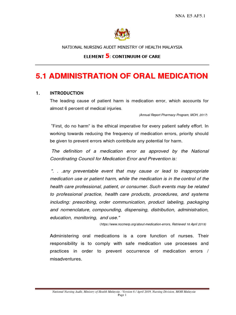 Safe Oral Medication Administration Audit | PDF | Medical Error | Patient