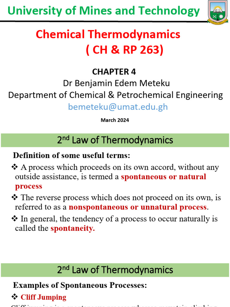 Chemical Thermodynamics - CHAPTER 4 | PDF | Chemical Equilibrium ...