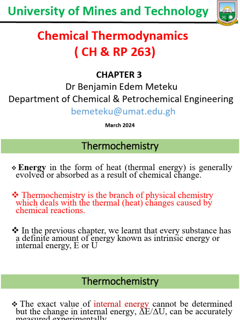 Chemical Thermo - CHAPTER 3 | PDF | Chemical Reactions | Chemistry