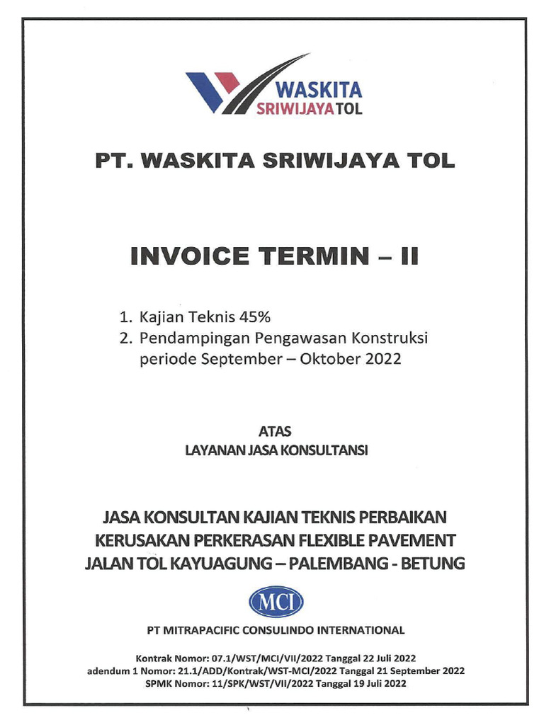 Invoice Waskita Sriwijaya Tol Termin 2 | PDF