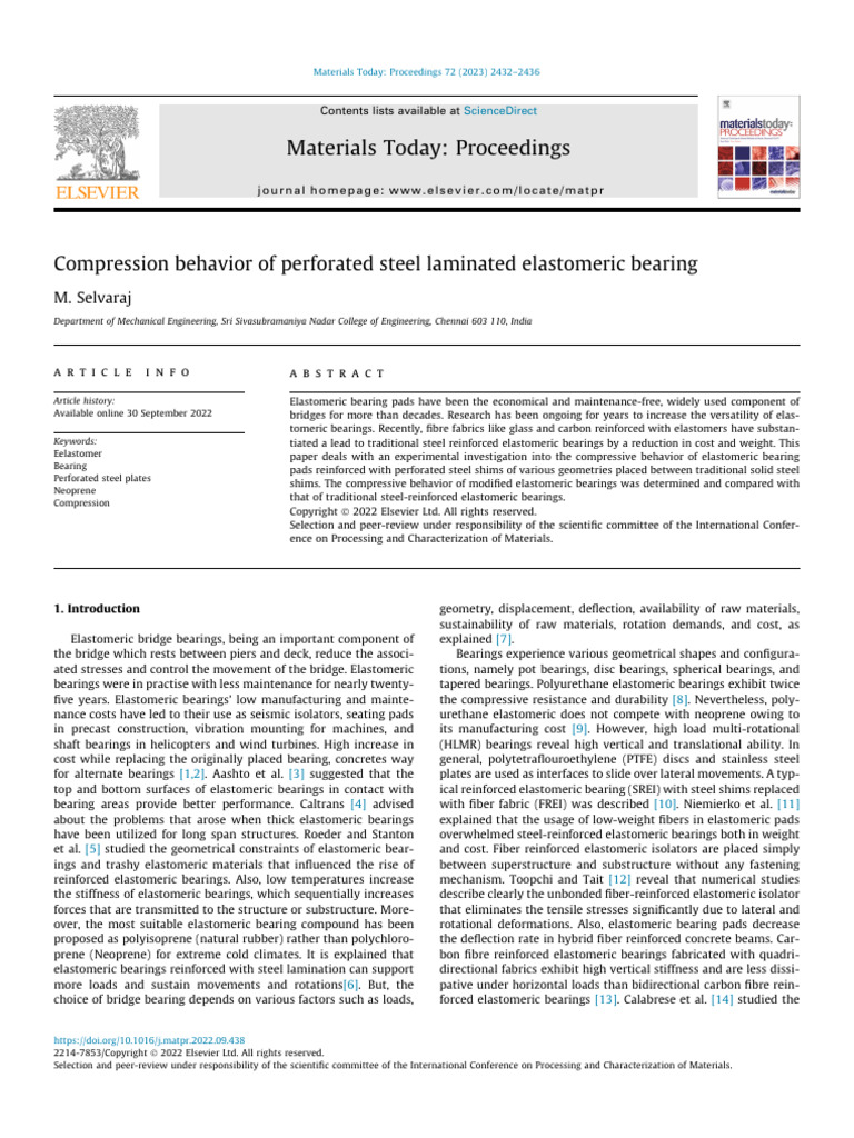 Compression Behavior of Perforated Steel Laminated Elastomeric Bearing ...