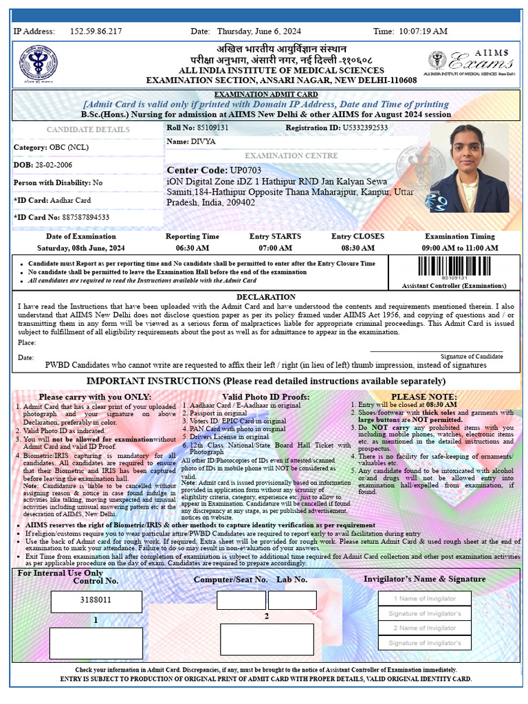 Admit Card | Download Free PDF | Identity Document | Government And ...