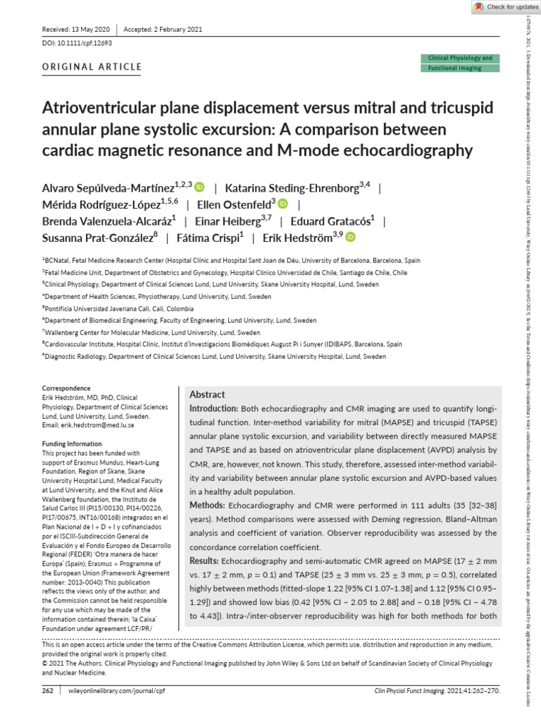 Sepulvedamartinez 2021 Atrioventricular Plane Displacement | PDF ...