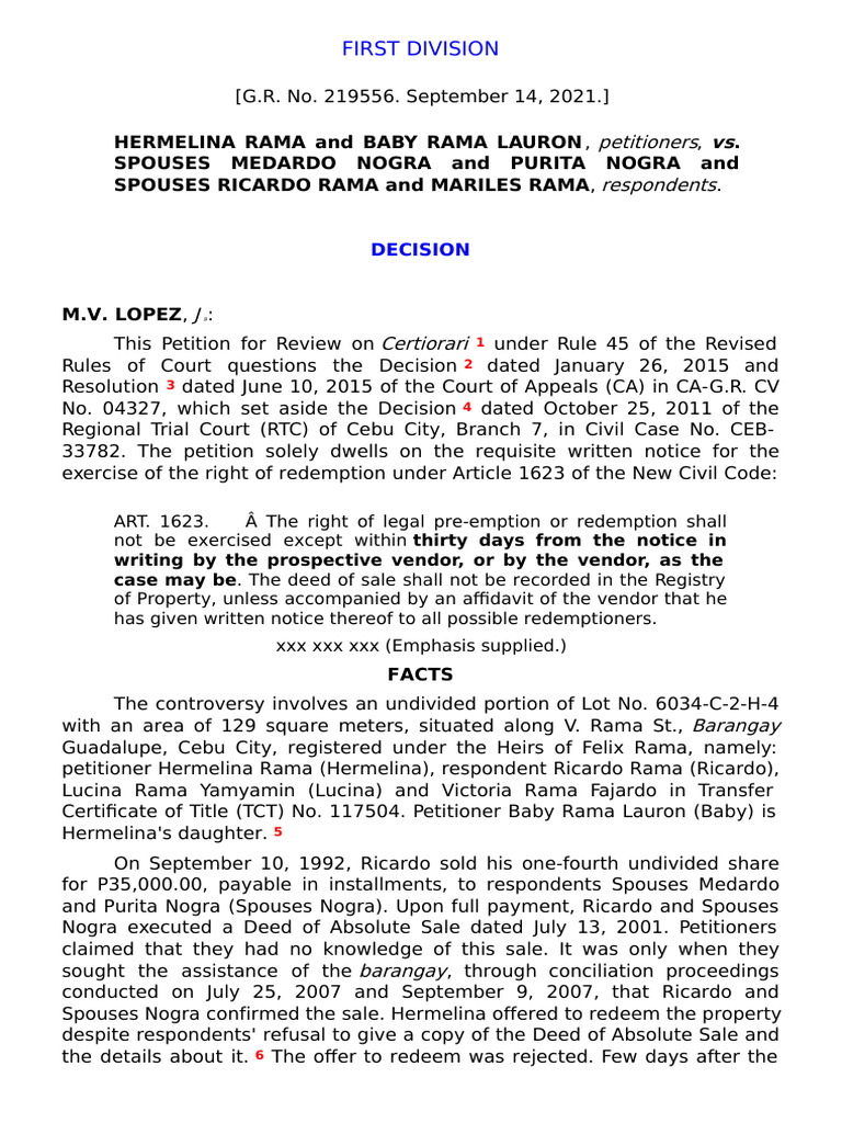 052 Rama v. Spouses Nogra GR 219556 | PDF | Equity (Law) | Lawsuit
