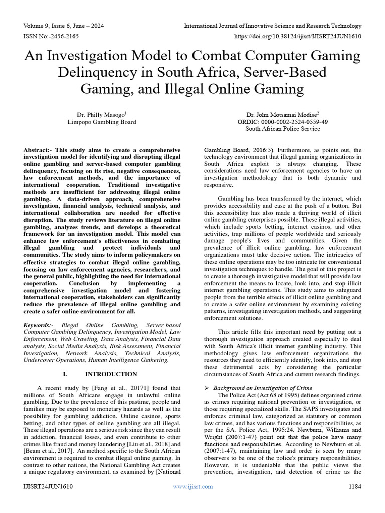 An Investigation Model To Combat Computer Gaming Delinquency in South Africa, Server-Based ...