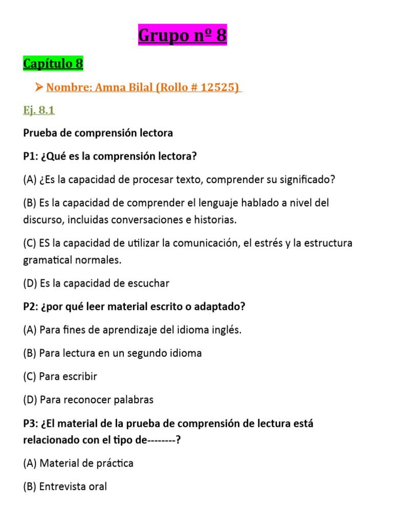 Prueba de Comprensión Lectora MCQS | PDF | Comprensión lectora | Escritura