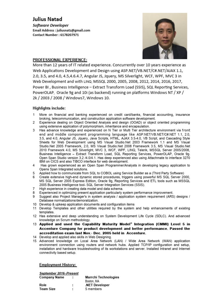 Dice Resume CV Julius Natad | PDF | Microsoft Sql Server | World Wide Web
