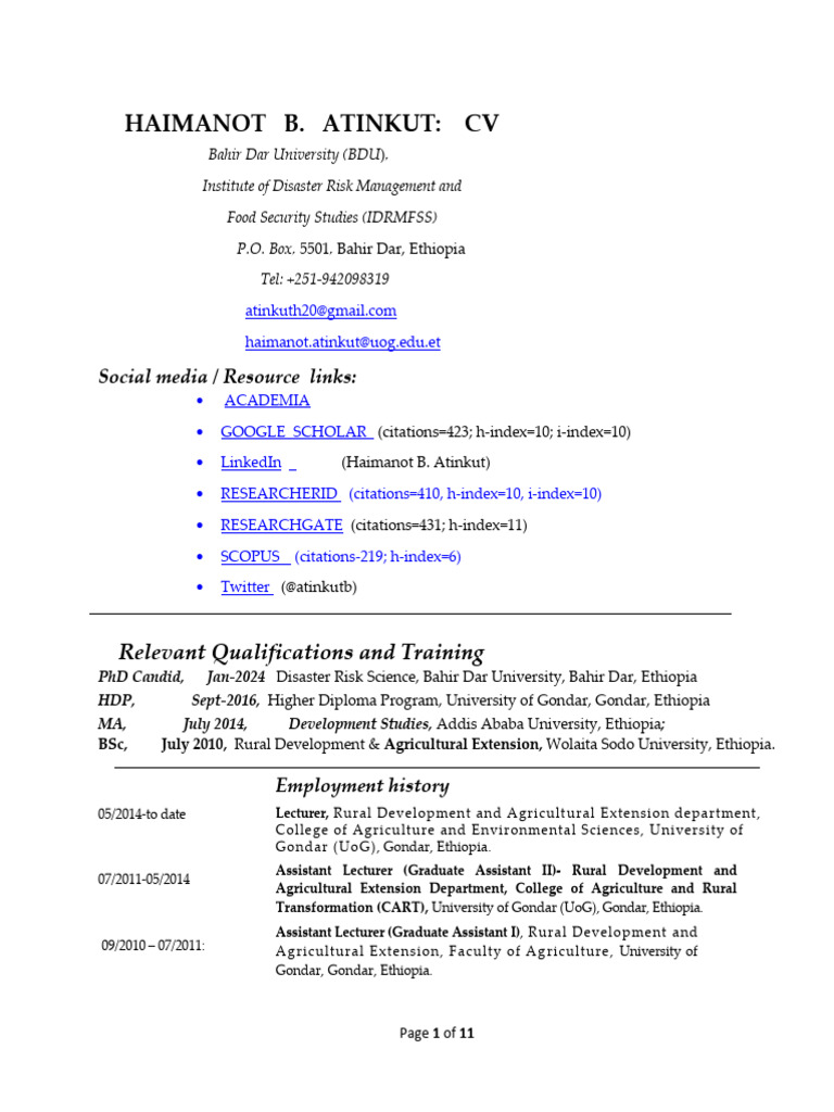 CV Haimanot 2024 | Download Free PDF | Ethiopia | Sustainability