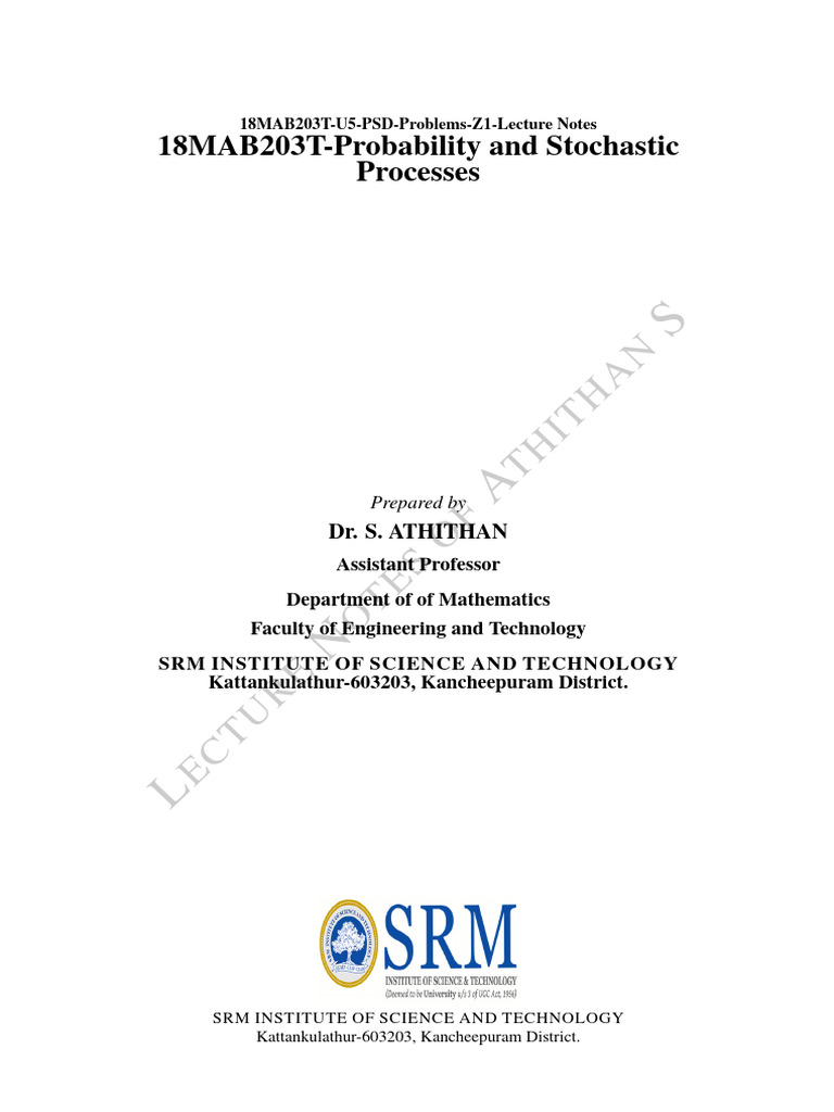 18MAB203T U5 PSD Problems Z1 | PDF | Spectral Density | Applied Mathematics