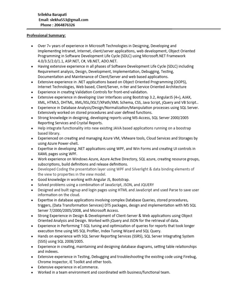 Dotnet Resume Updated New | PDF | Microsoft Sql Server | World Wide Web