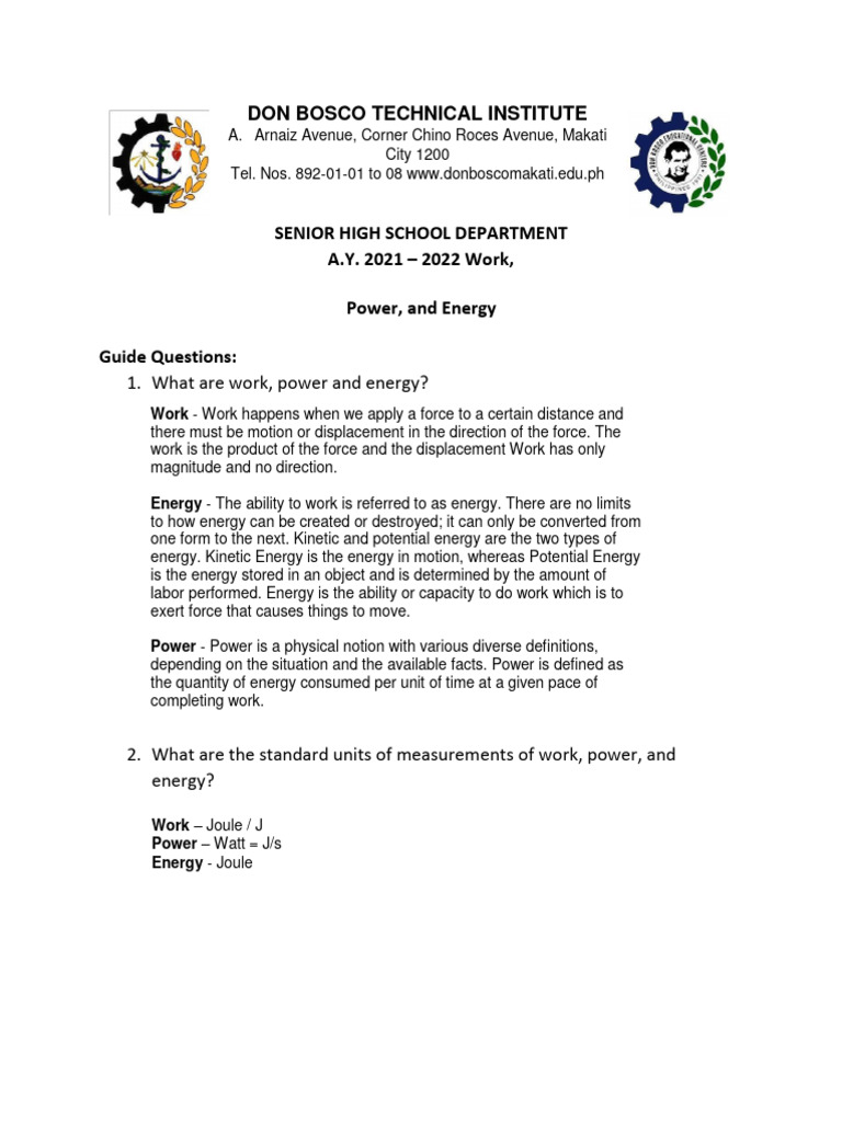 Activity #2 On Work, Power, and Energy | PDF | Power (Physics) | Force