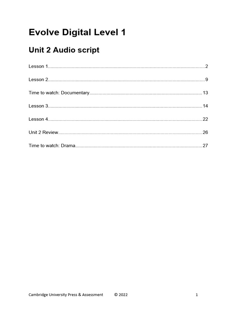 Evolve Digital Level 1 Students Course Unit 2 Audio Script | PDF ...