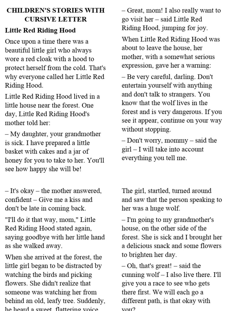 Children's Stories With Cursive Letters | PDF | Little Red Riding Hood