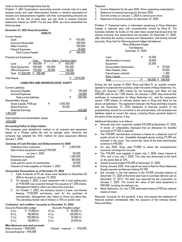 CTA SE Activity | PDF | Depreciation | Balance Sheet
