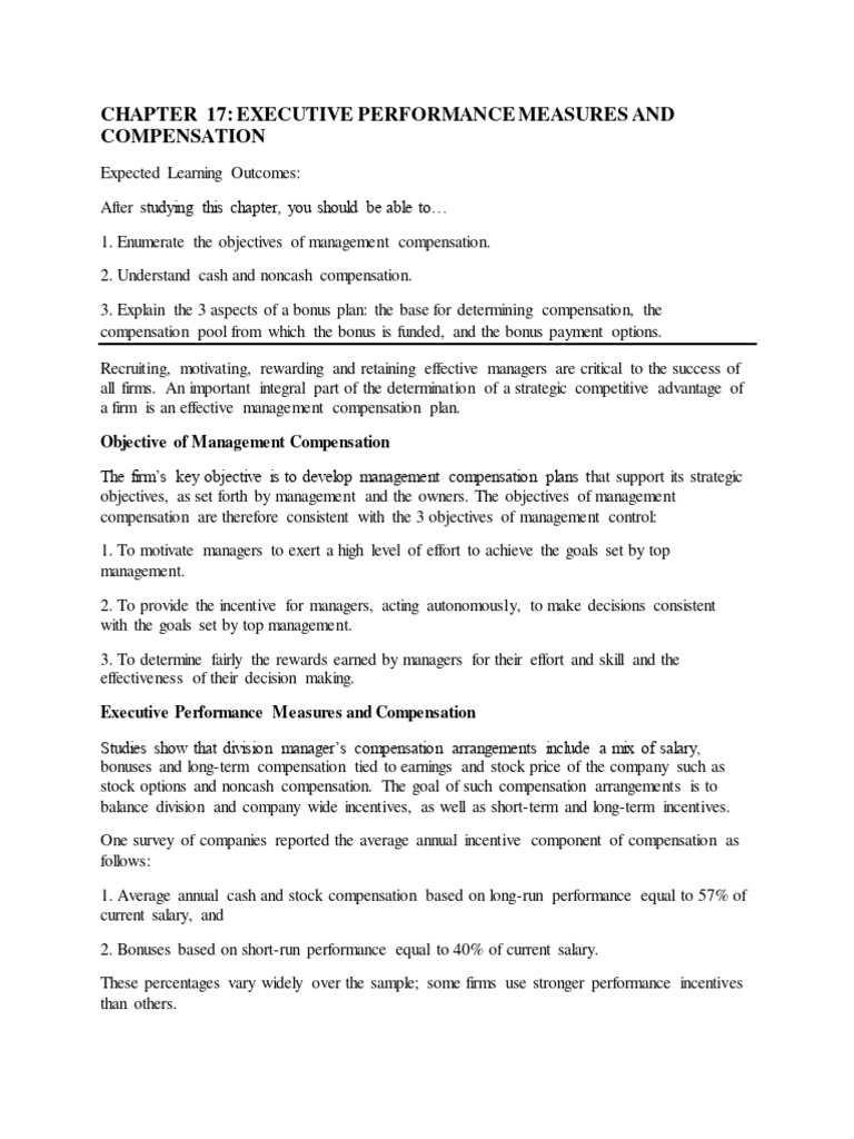 Executive Performance Measure and Compensation | PDF | Incentive | Stocks