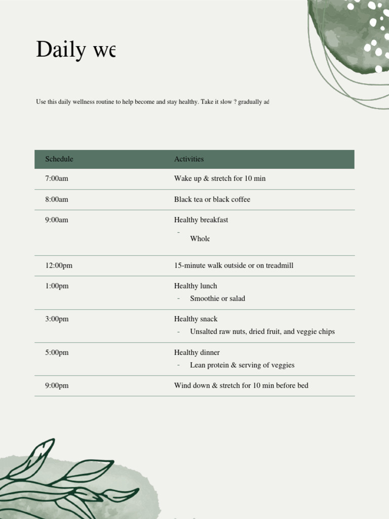 Daily Wellness Routine for Health | PDF