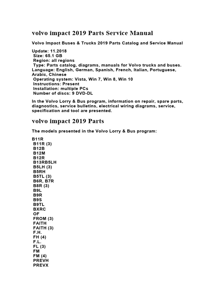 Volvo Impact 2019 Parts Manual | PDF | Truck | Dvd