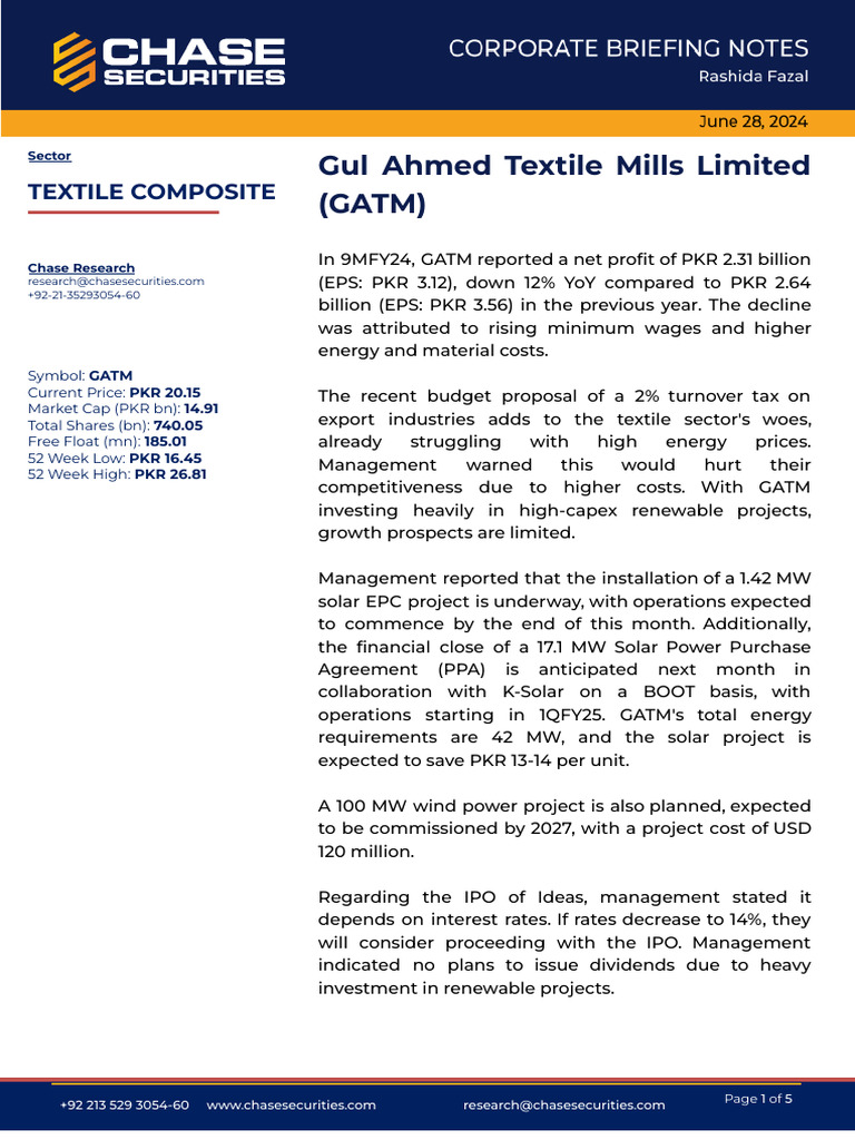 Corporate Briefing Notes - GATM | PDF | Taxes | Investing