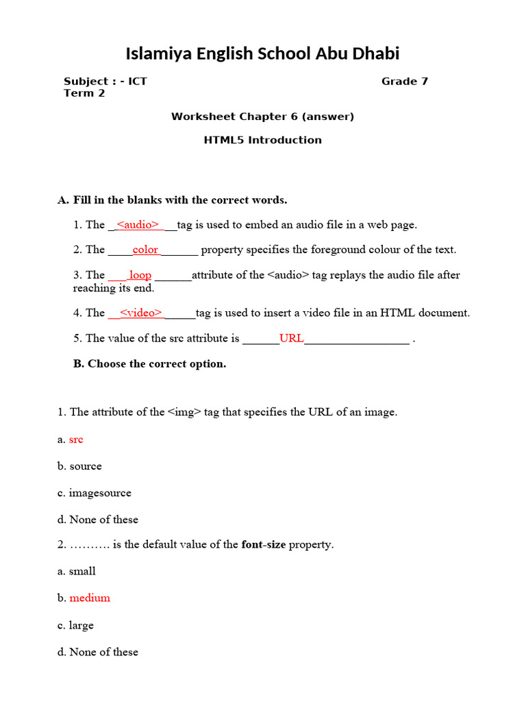 Grade 7 Workbook Term 2 Chapter 1 Answer | PDF | Html Element | Hyperlink