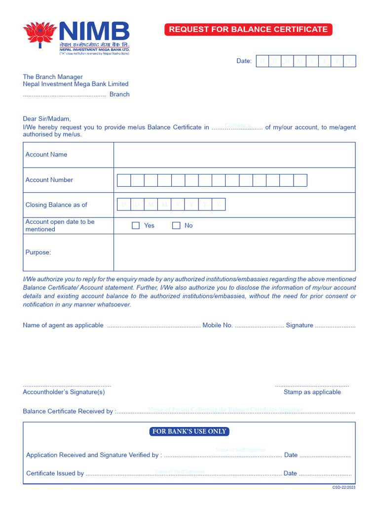 Requestfor Balance Certificate | PDF | Banking | Money
