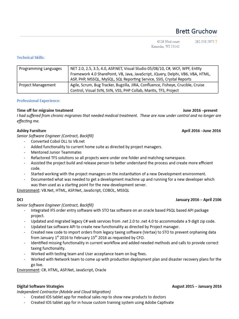 Dice Resume CV Brett Gruchow | PDF | Microsoft Sql Server | World Wide Web