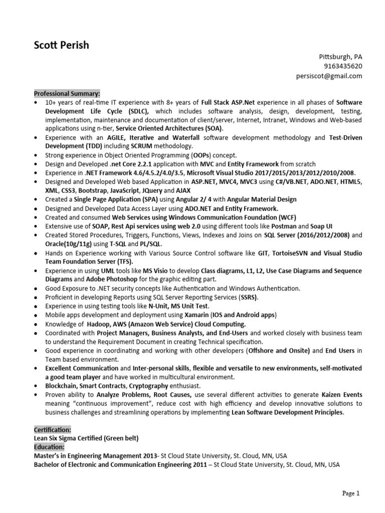 Dice Resume CV Scott Perish | PDF | Ajax (Programming) | Microsoft Sql ...