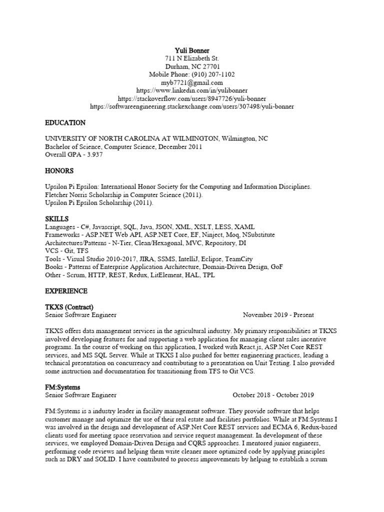 Dice Resume CV Yuli Bonner | PDF | Software | Computer Engineering