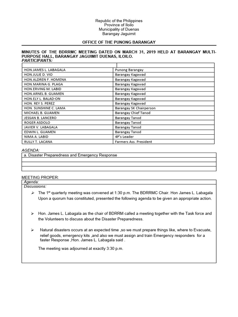 Bdrrmc Meeting Pdf Disasters
